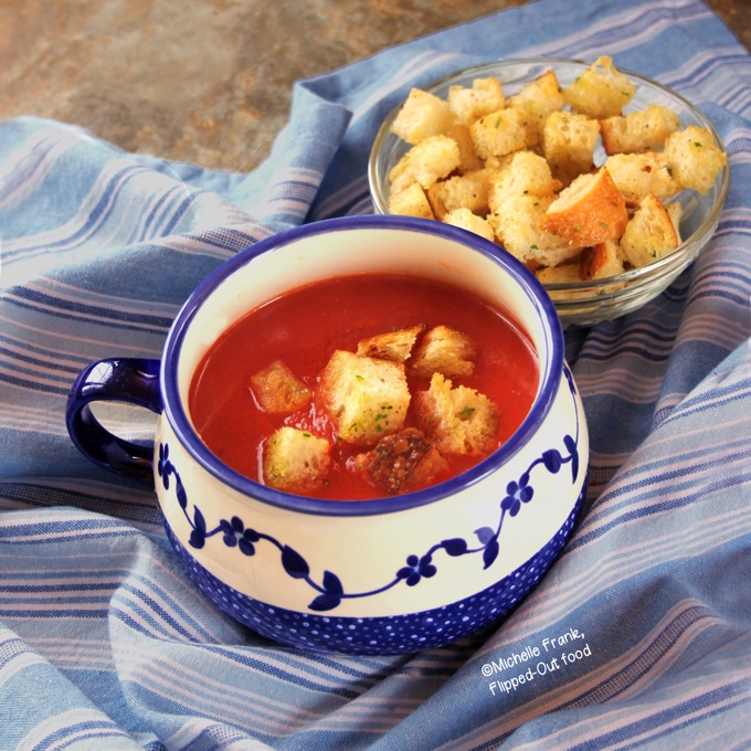 Vegan Pantry Tomato Soup with Homemade Croutons