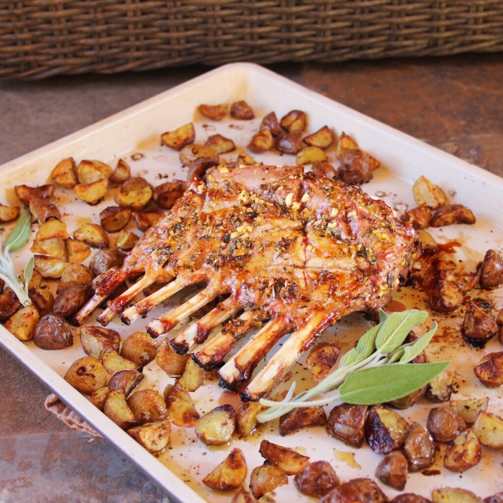 Roast Rack of Lamb with Potatoes - Decadent dinner, fast and easy!