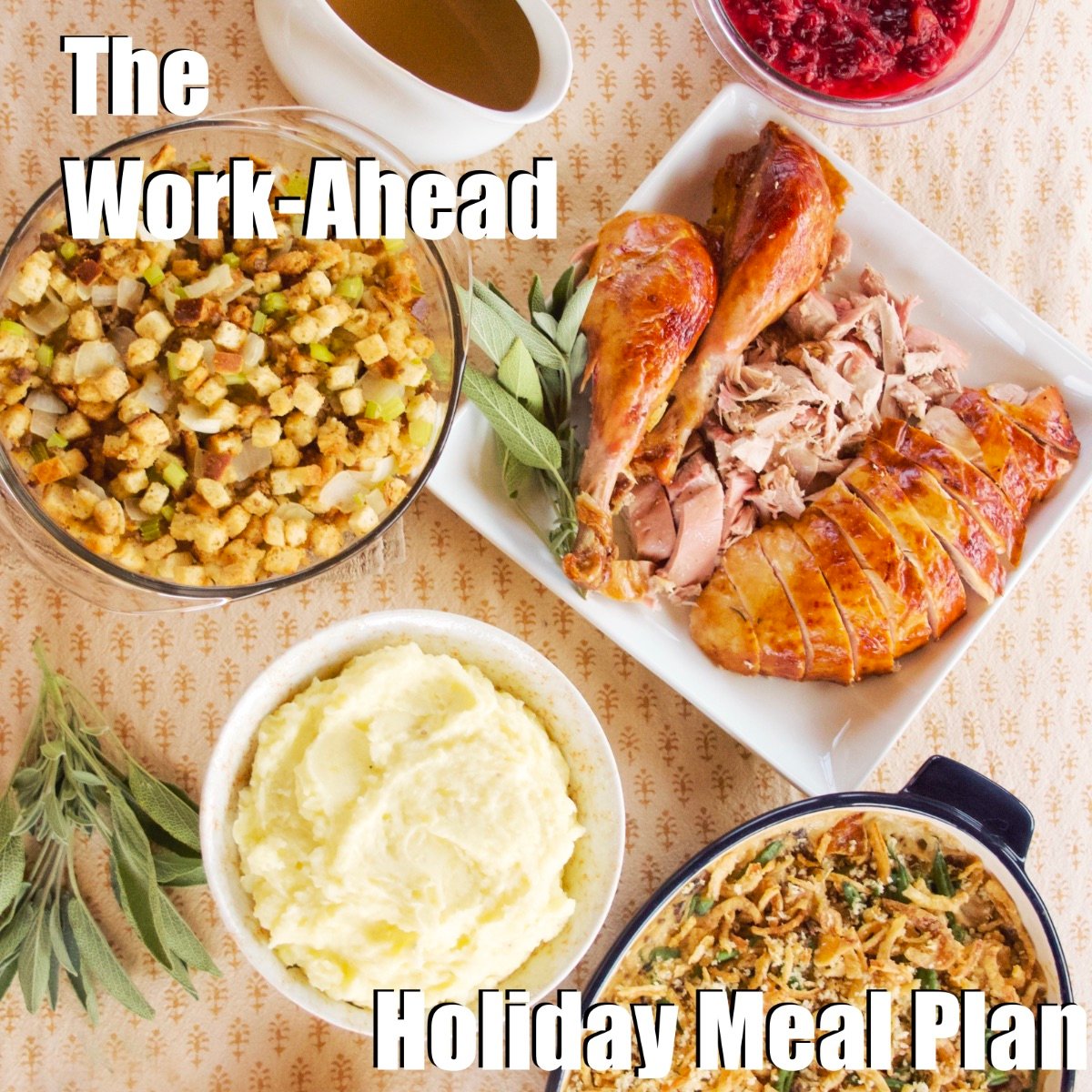 Work-Ahead Holiday Dinner Meal Plan and Shopping List, with printables!